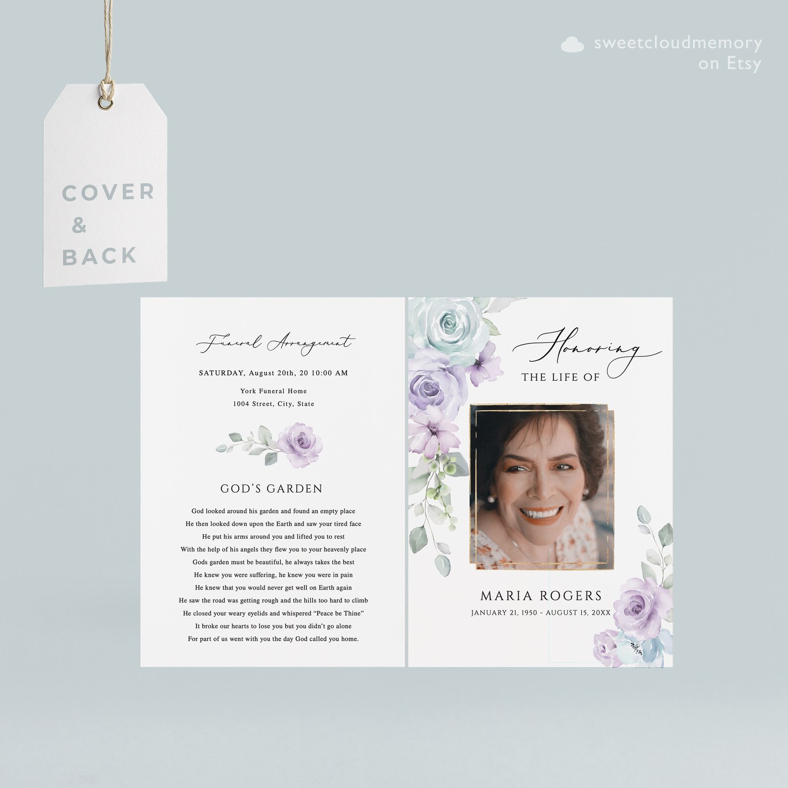 Purple Floral Funeral Program Template Violet Flower Funeral Memorial ...