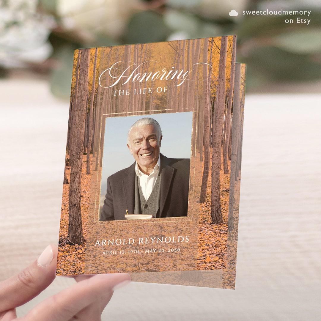 Fall Forest Funeral Program Template Orange Landscape Funeral Memorial ...