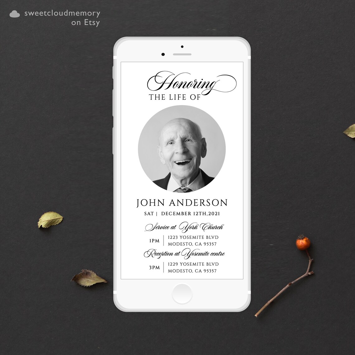 Minimal Funeral Invitation Templatesimple Photo Celebration - Etsy