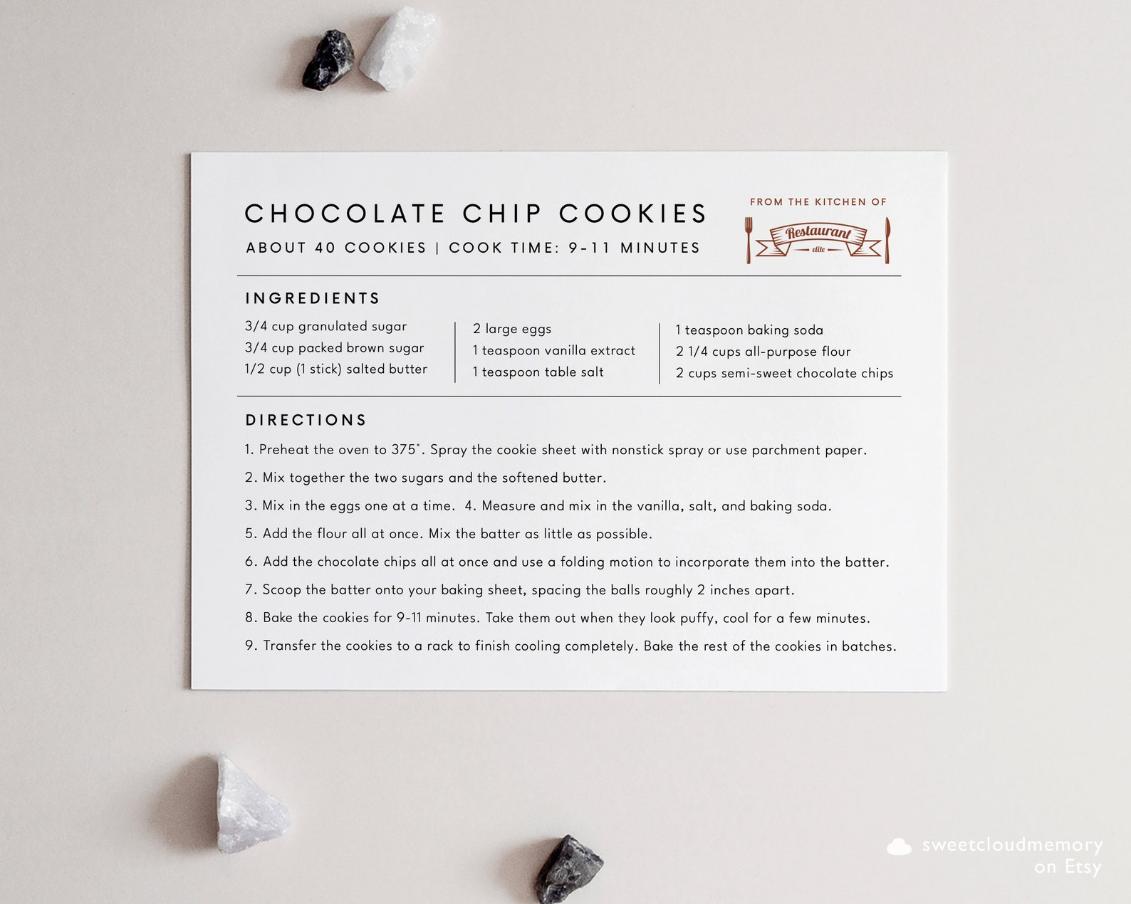 Business Minimal Recipe Card Template Editable Simple Recipe Card ...
