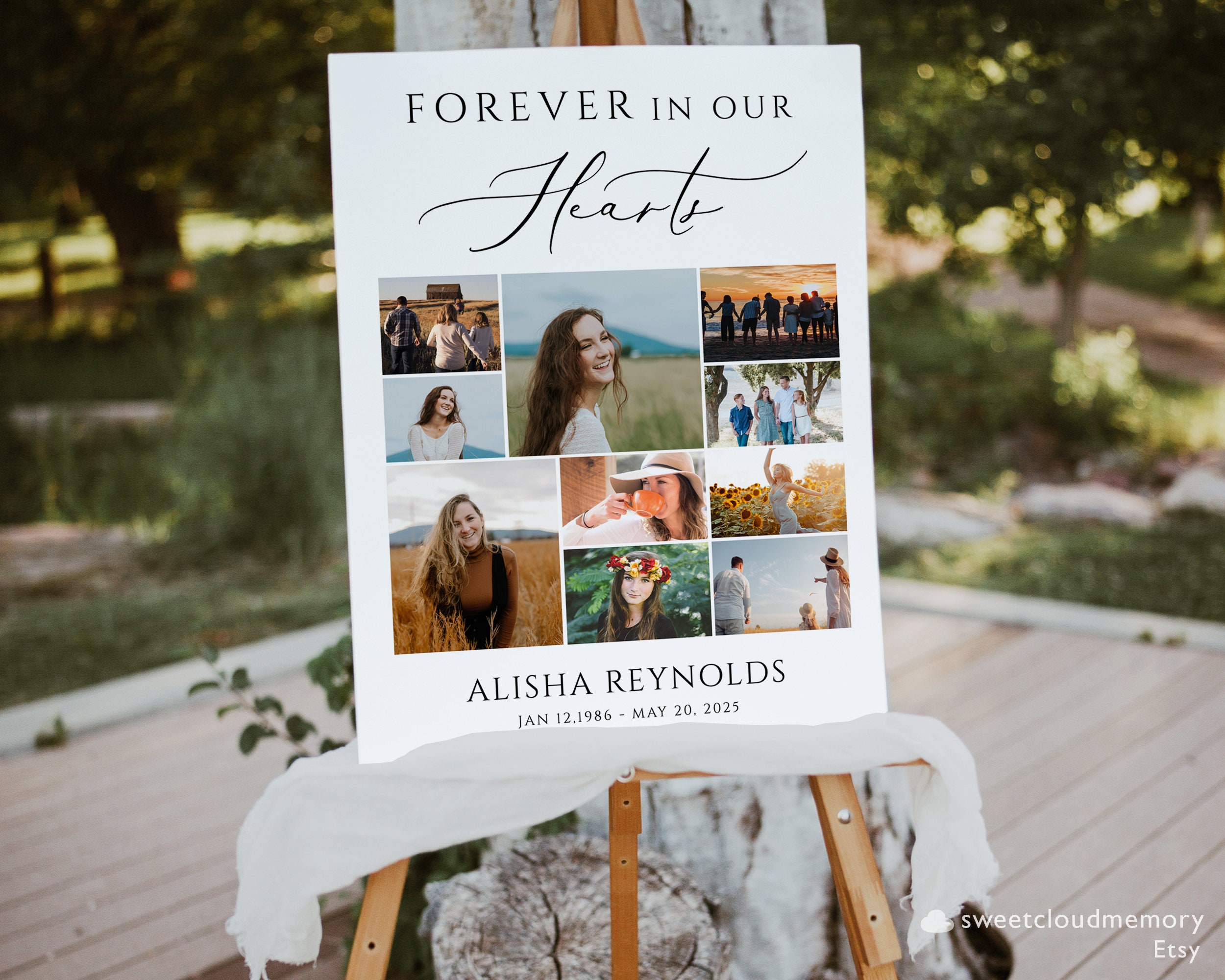 Funeral Collage Sign Simple Photo Collage Funeral Sign Celebrating the ...