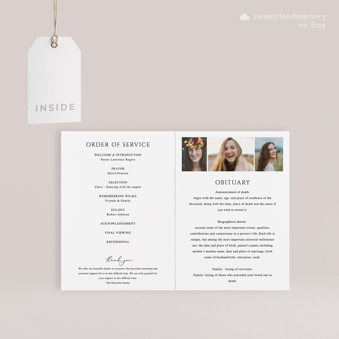 Funeral Collage Program Template Simple Photo Funeral Program - Etsy