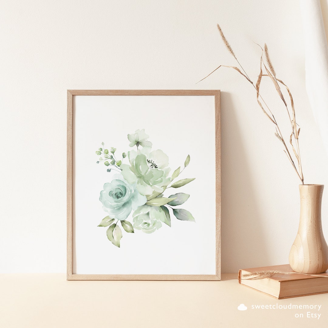 Watercolor Green Flower Prints Abstract Nursery Decor Painting Green ...