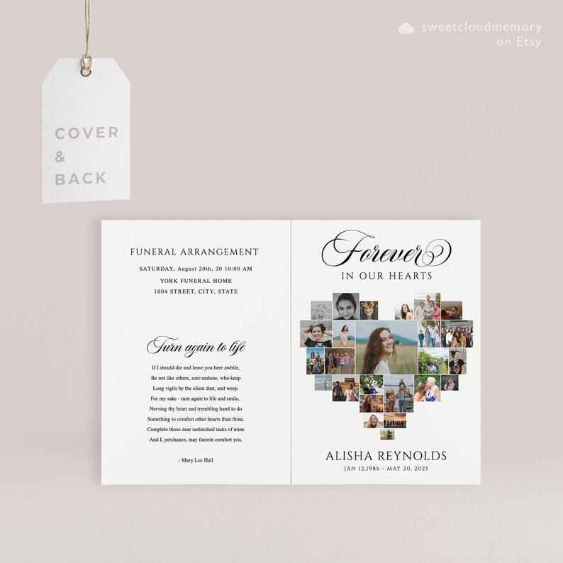 Heart Collage Funeral Program Template Simple Photo Funeral - Etsy