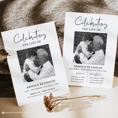 Funeral Invitation Templatesimple Photo Celebration of Life - Etsy
