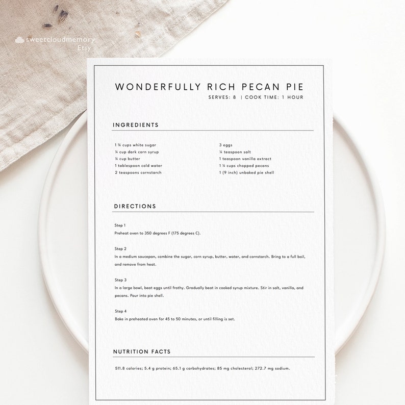 Simple Line Recipe Card Template Editable Modern Recipe Card - Etsy