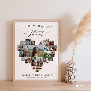 HEART Memorial Collage Sign Template Funeral Photo Poster Funeral ...