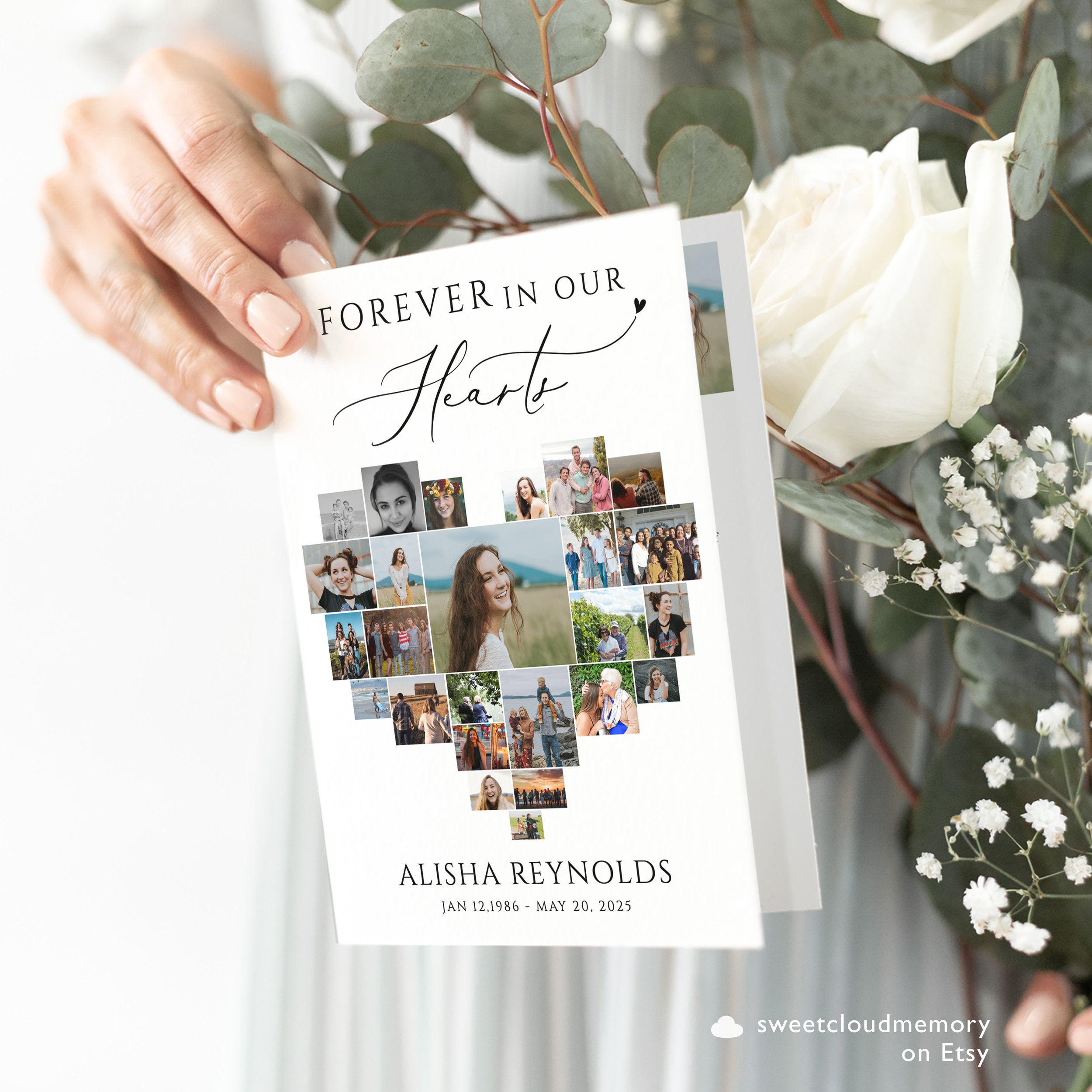 Heart Collage Funeral Program Template Simple Photo Funeral Memorial ...