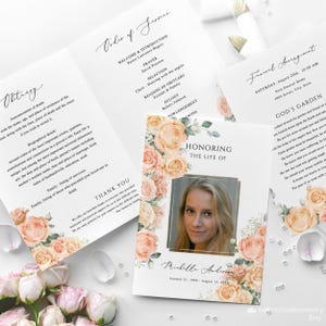Peach Rose Funeral Program Template Orange Floral Funeral Peach Flower ...
