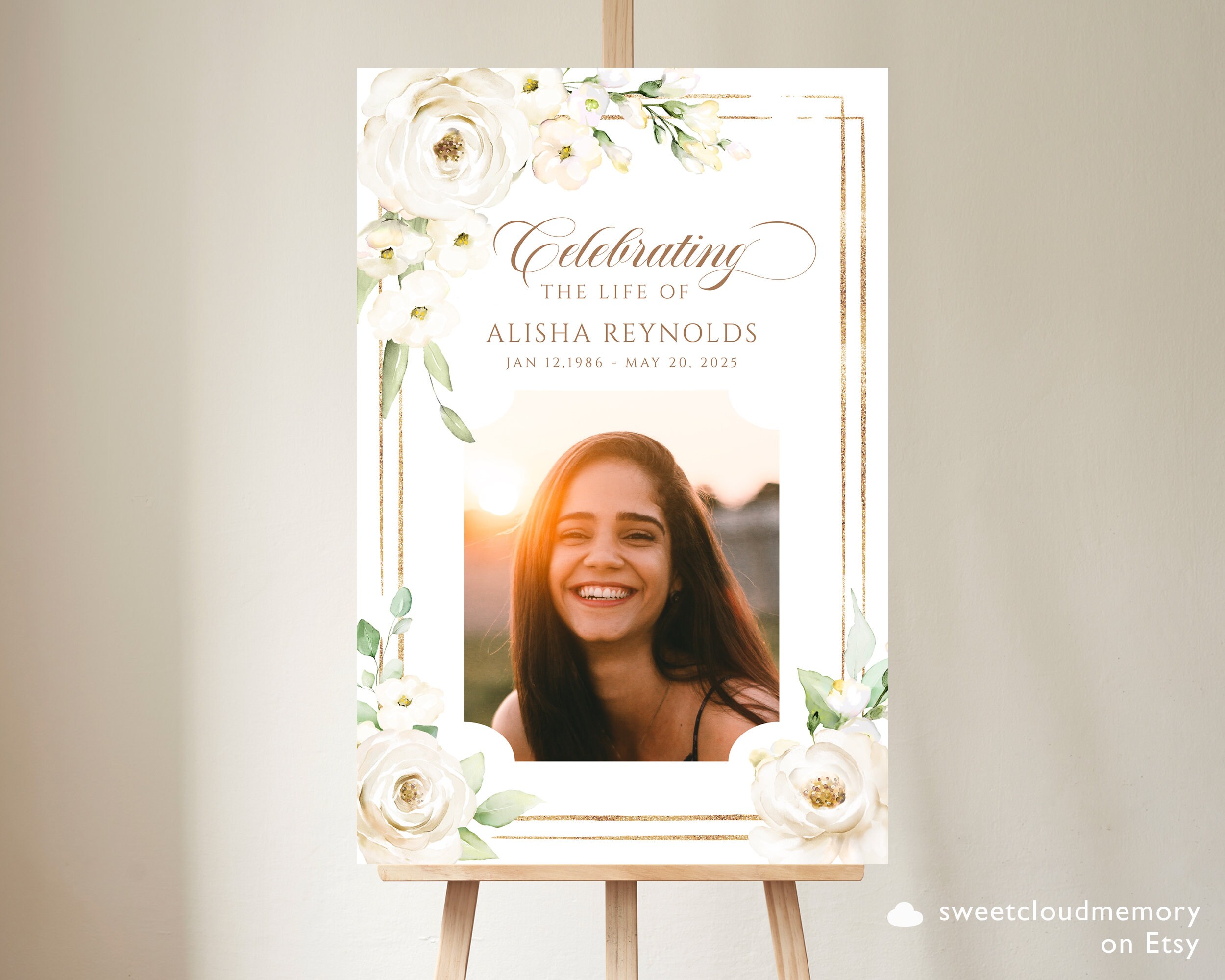 White Floral Celebrating the Life Sign Life Celebration Sign | Etsy