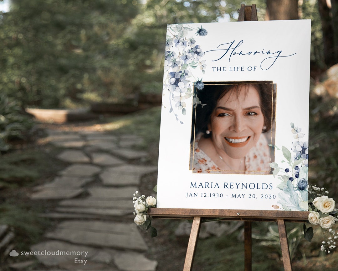 Dusty Blue Funeral Welcome Sign Blue Flower Celebration of Life Sign ...
