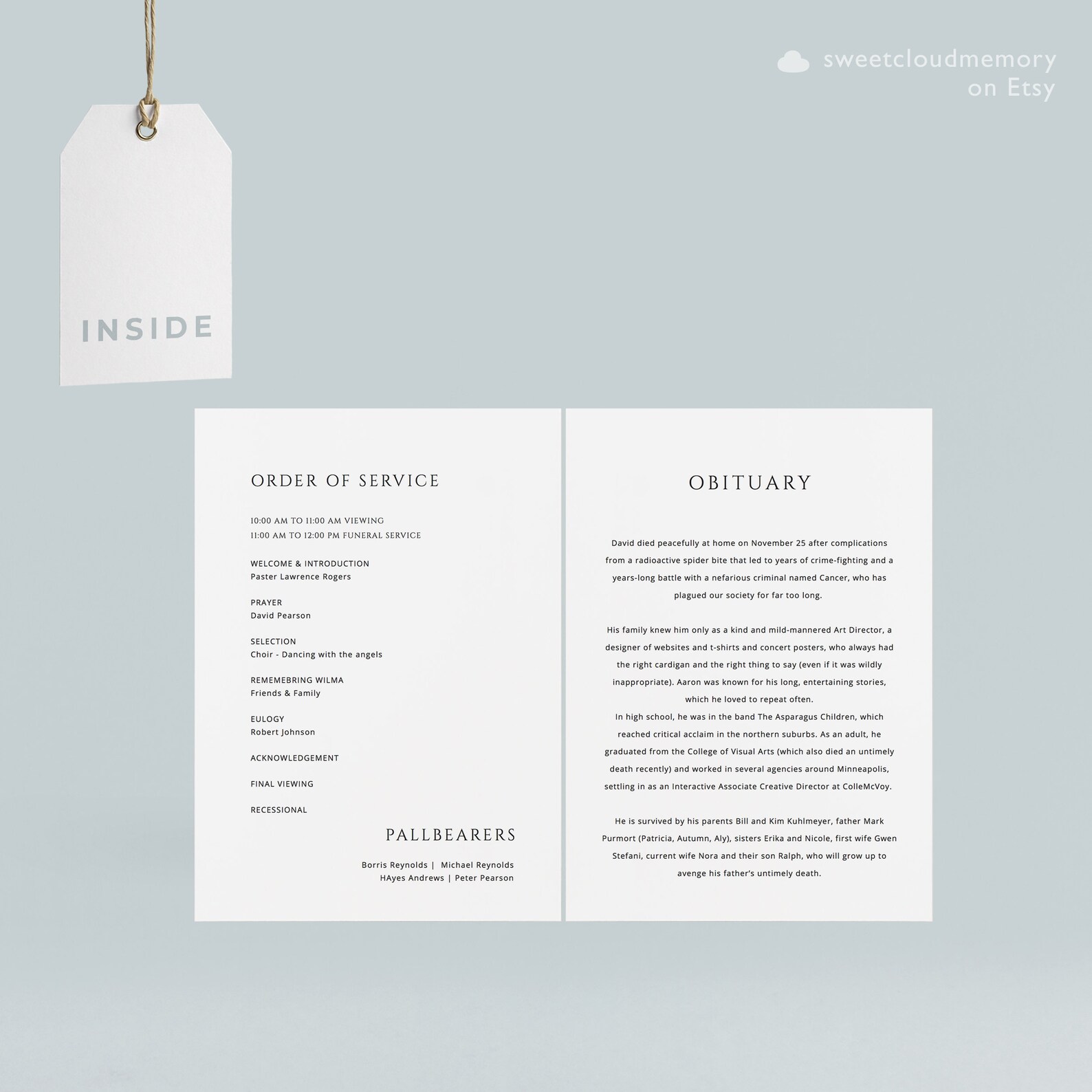 Classic Funeral Program Template Funeral Memorial Program - Etsy