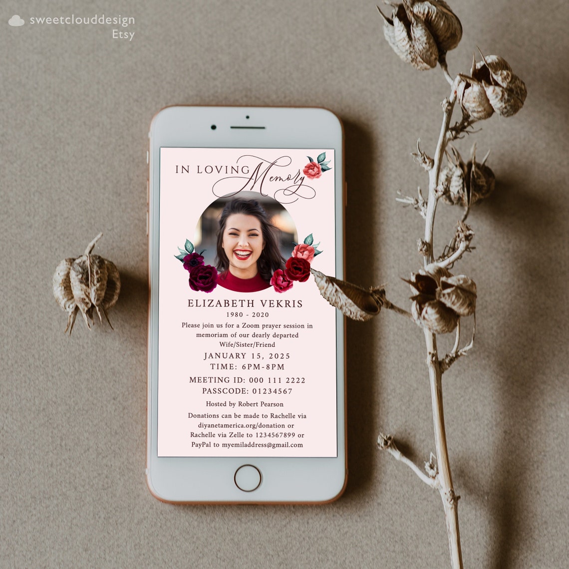 Funeral Digital Invitation Red Rose Photo Celebration of Life | Etsy