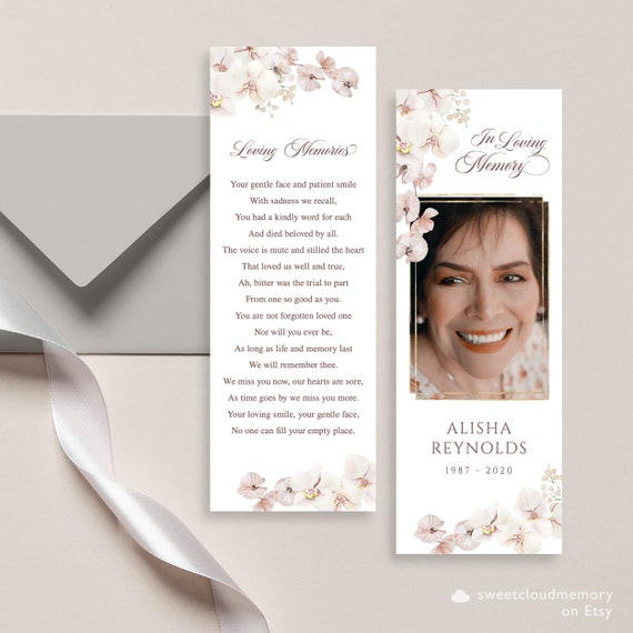 Orchid in Loving Memory Bookmark Template White Floral - Etsy