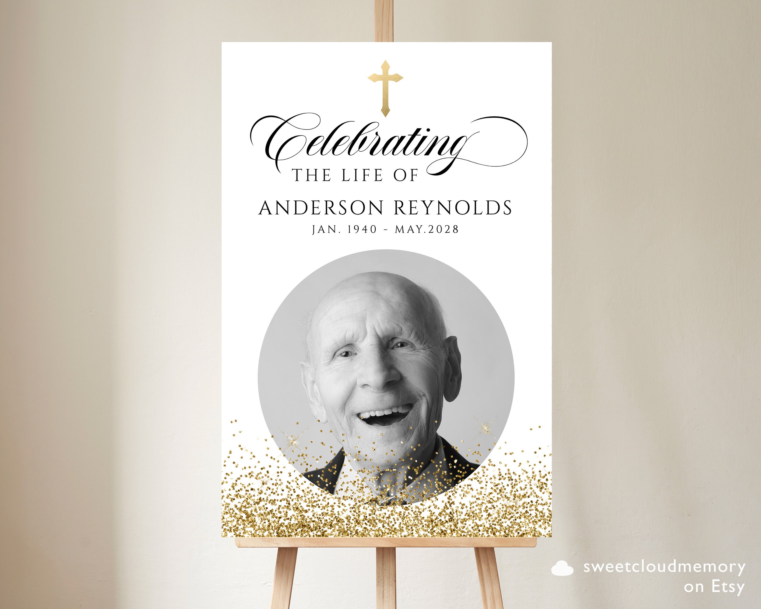 Gold Cross Minimal Funeral Sign Simple Celebrating Life Sign | Etsy