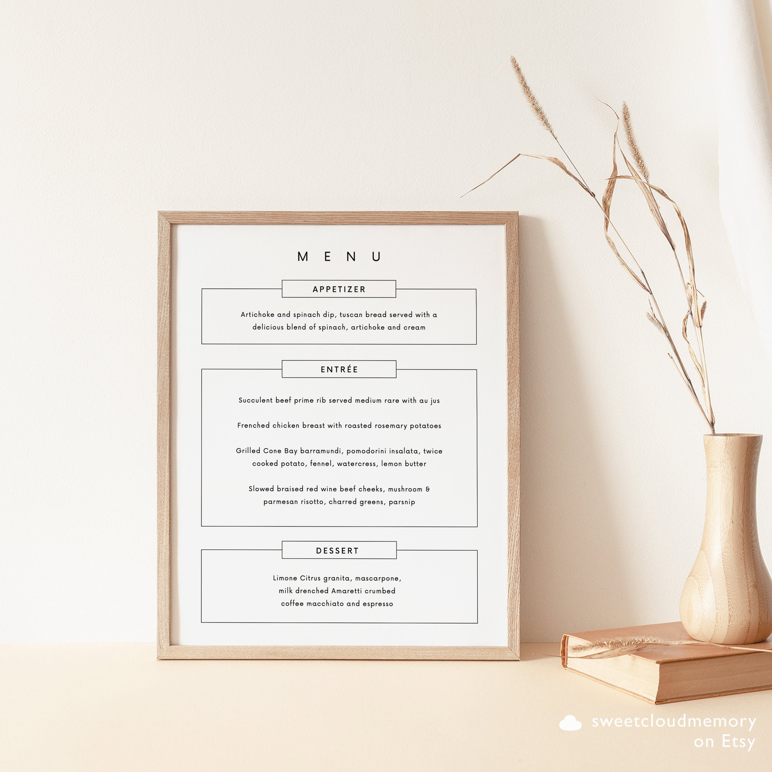 Simple Menu Card Template Editable Minimal Menu Sign Modern | Etsy