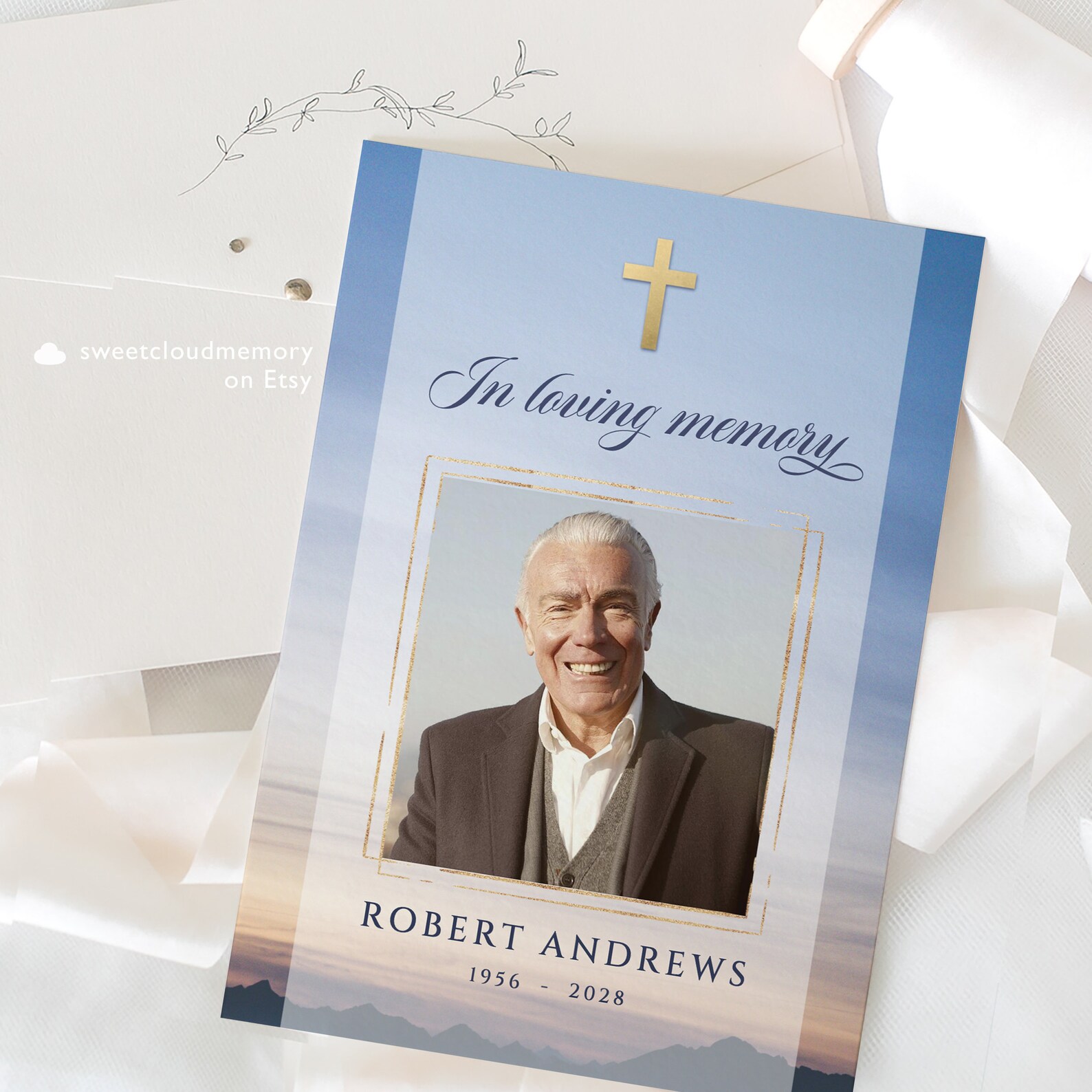 Sky Sunset Background Funeral Photo Prayer Card Editable - Etsy