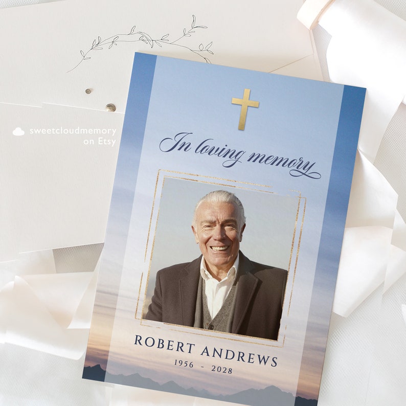 Sky Sunset Background Funeral Photo Prayer Card Editable - Etsy