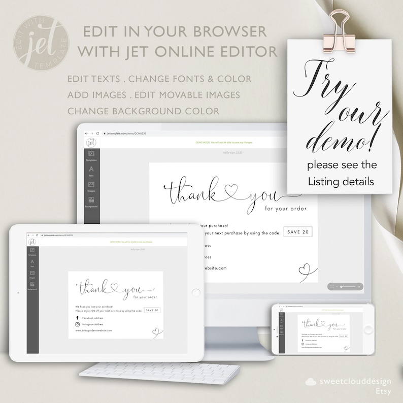 5 Sizes Business Thank You Card Template Simple Thank You - Etsy