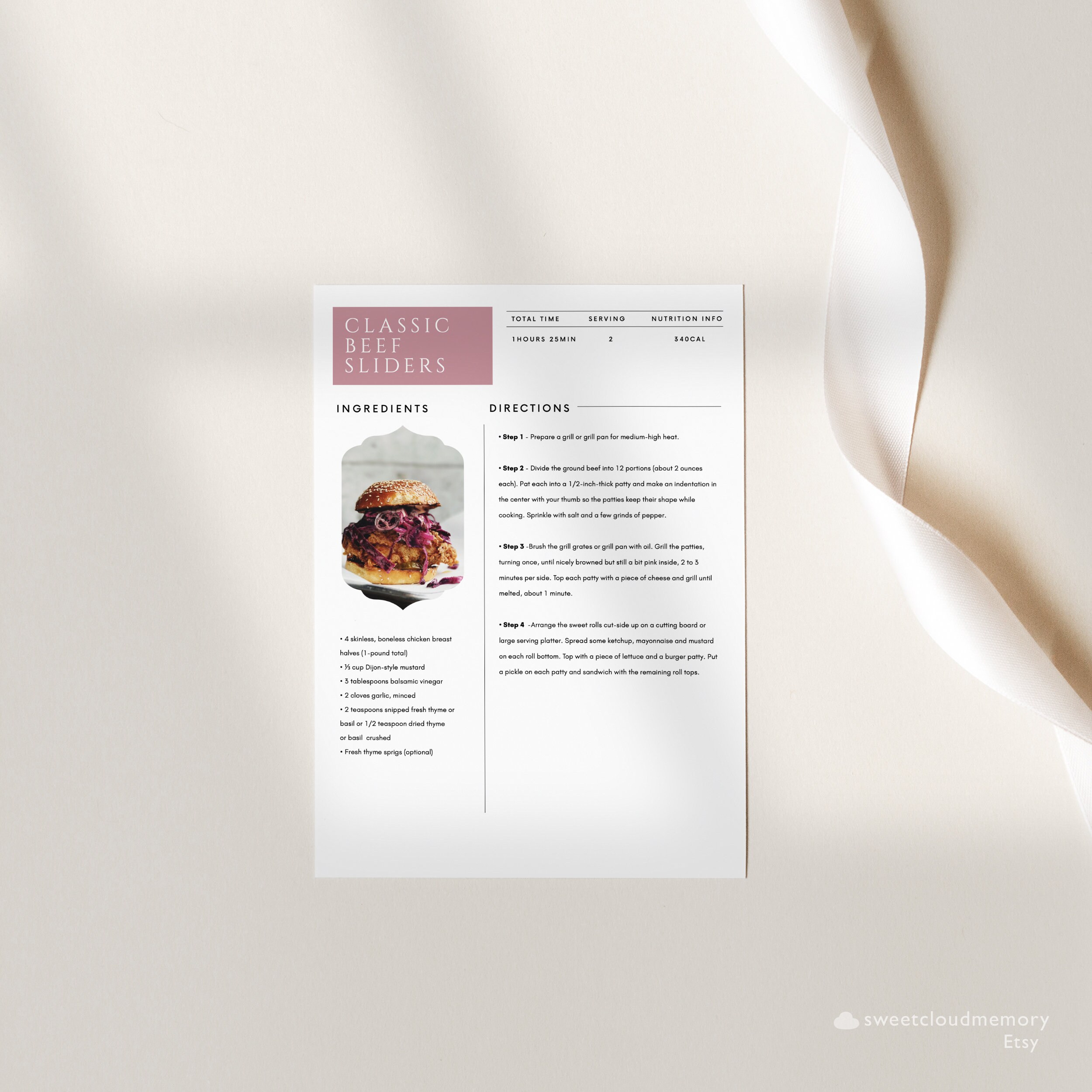 US LETTER SIZE Modern Photo Recipe Card Set Template Editable | Etsy