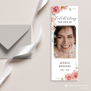 Pink Flower in Loving Memory Bookmark Template Blush Floral Honouring ...
