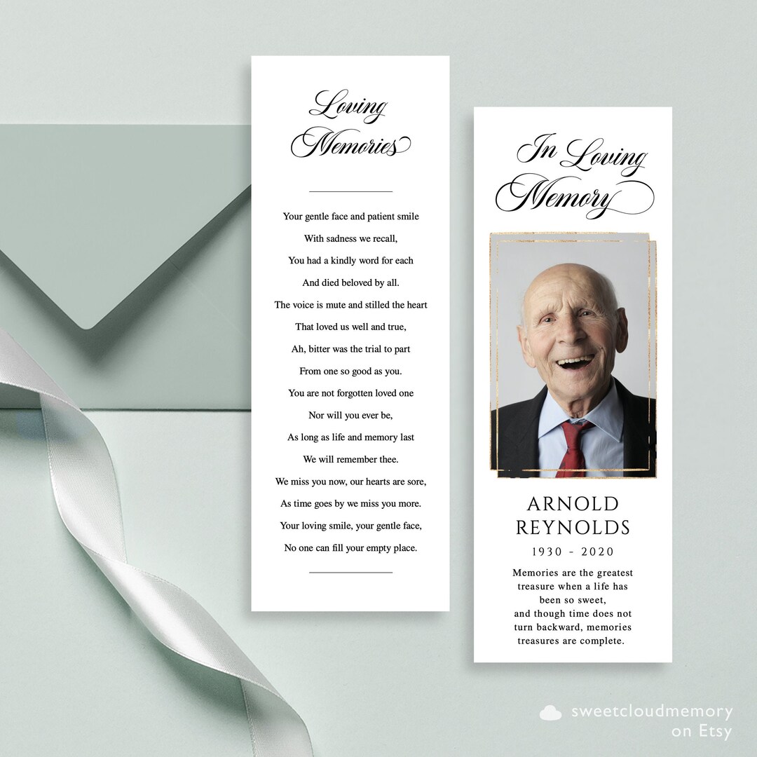 Gold Frame Loving Memory Bookmark Template Elegant Celebration of Life ...