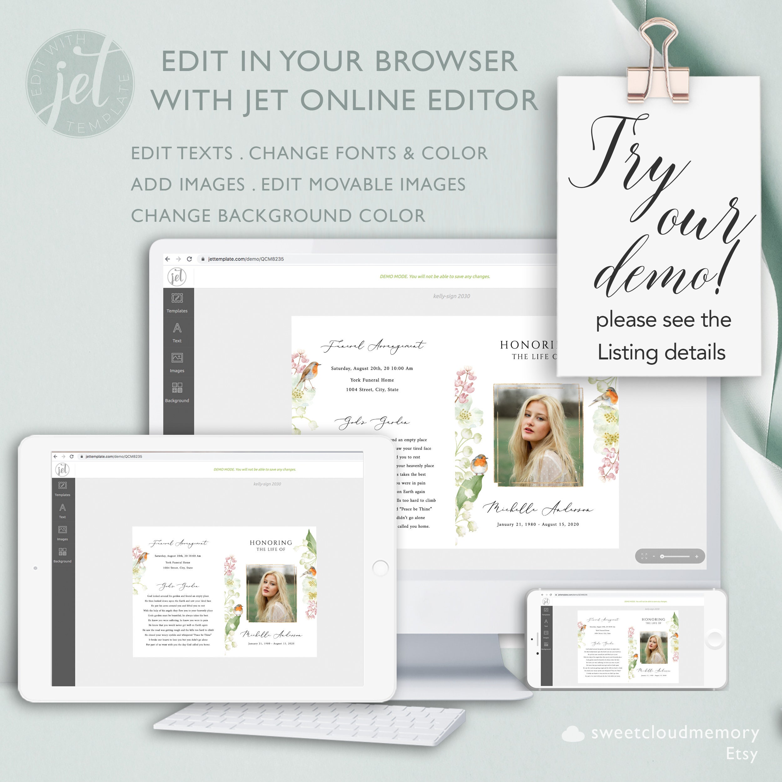 Lily of the Valley & Robin Funeral Program Template White - Etsy