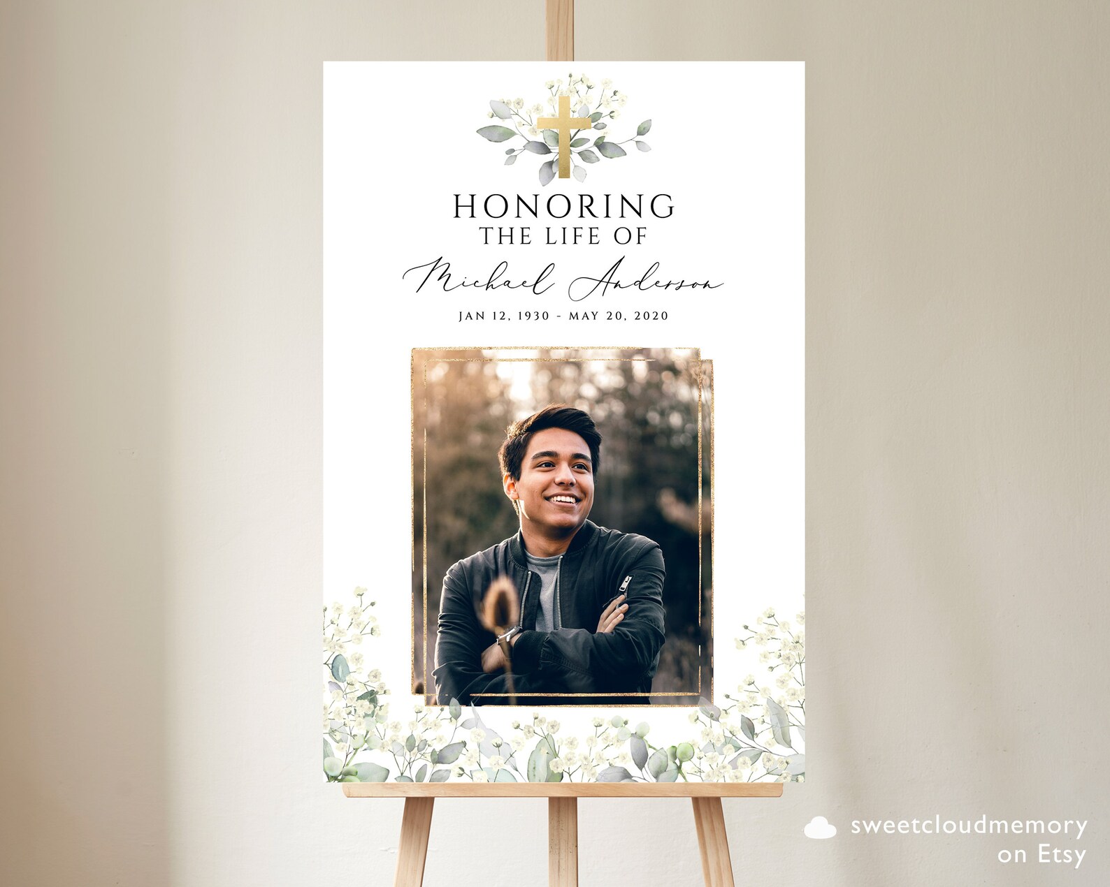 Green Leave Gold Cross Celebrating the Life Sign Life - Etsy