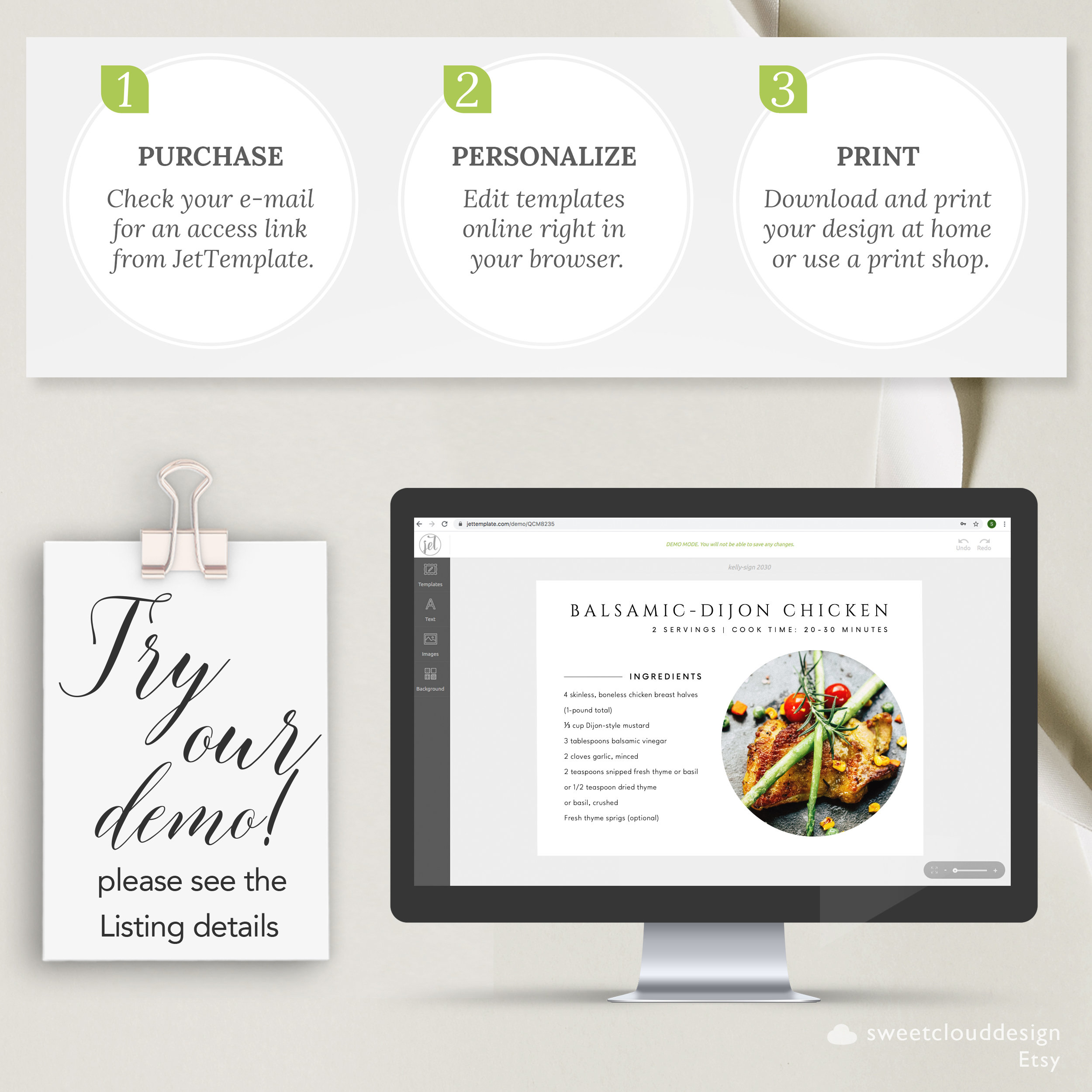 Round Photo Recipe Card Template Editable Modern Recipe Card Minimalist ...