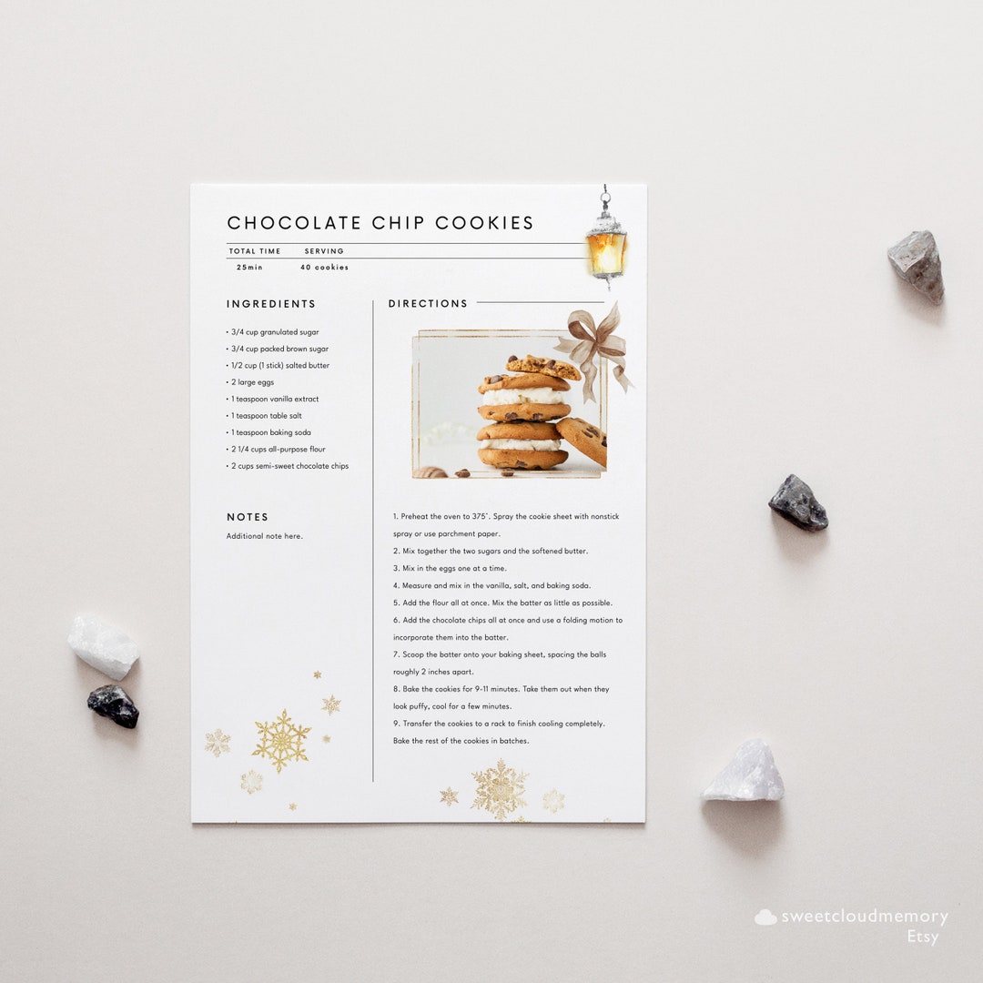 Holiday Recipe Card Template Christmas Editable Simple Recipe Card ...