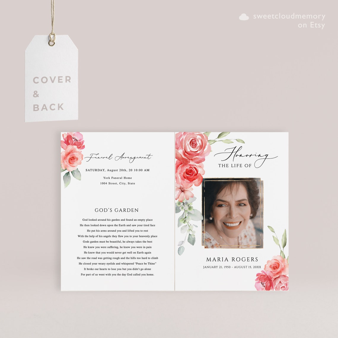 Red Rose Funeral Program Template Red Flower Funeral Memorial Program ...