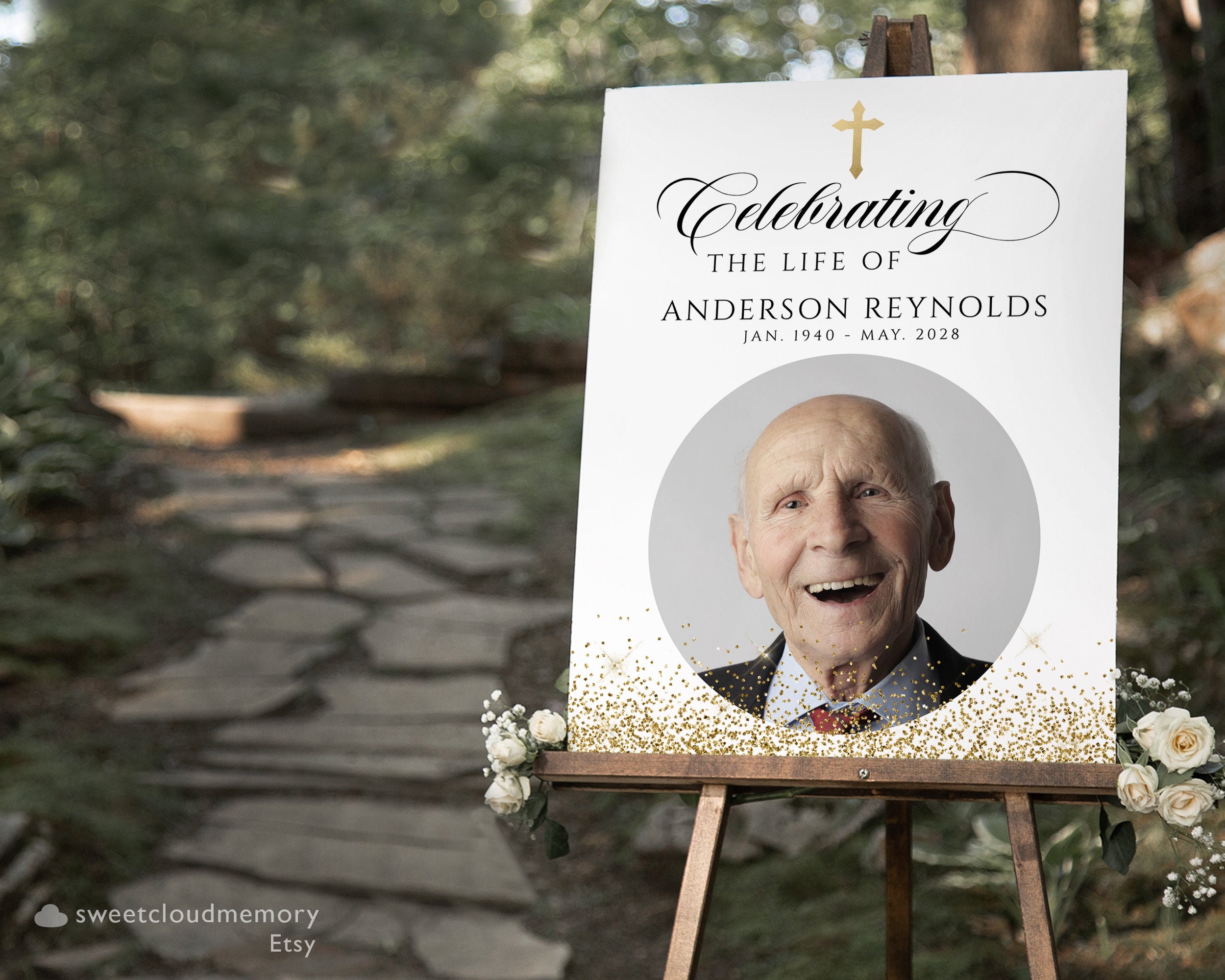 Gold Cross Minimal Funeral Sign Simple Celebrating Life Sign - Etsy