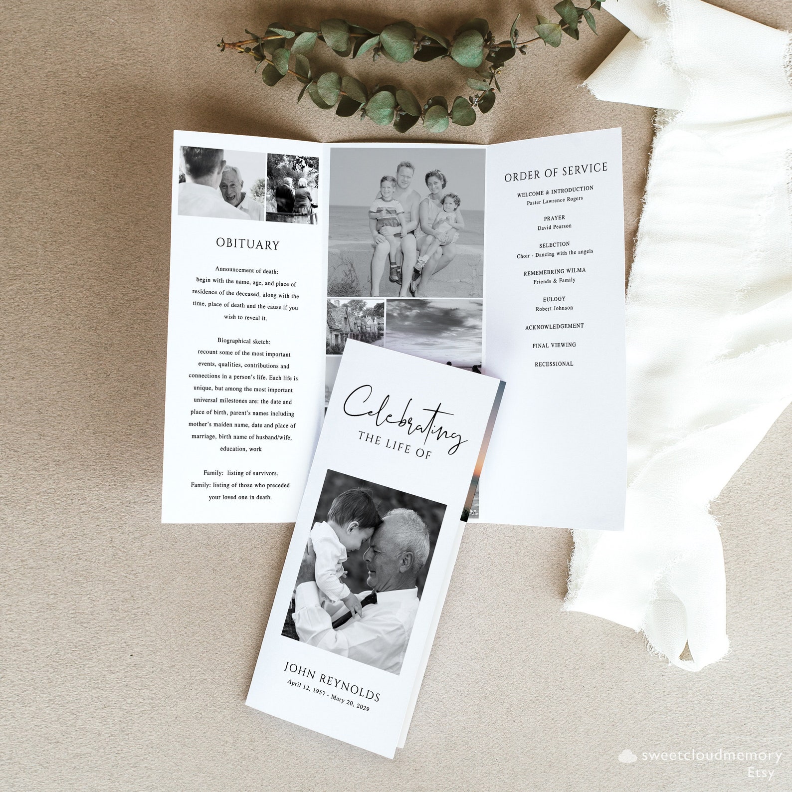 Trifold Funeral Program Minimalist Trifold Funeral Program Template ...