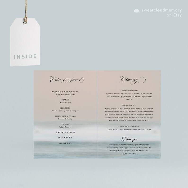 Ocean Funeral Program Template Seascape Funeral Memorial Program ...