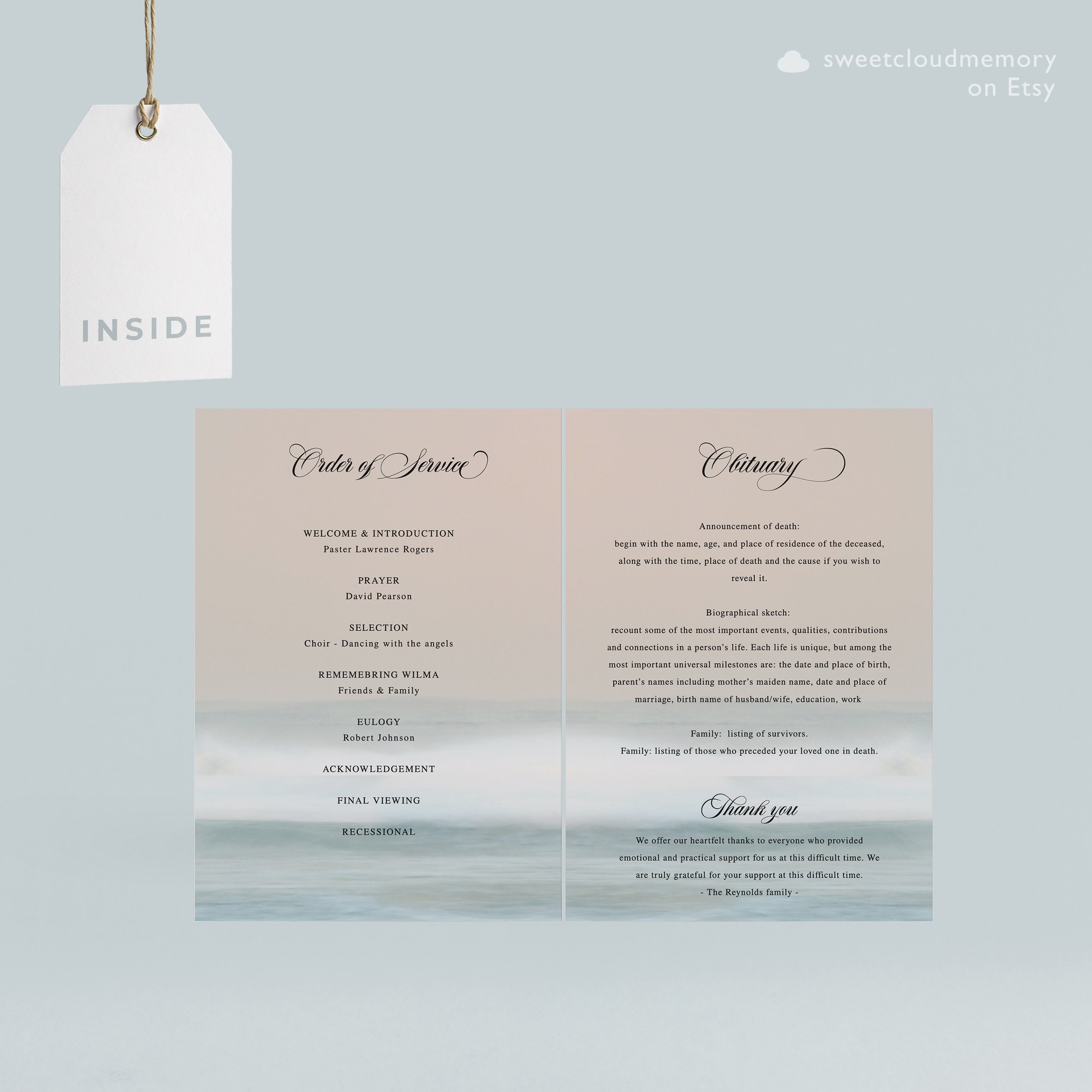 Ocean Funeral Program Template Seascape Funeral Memorial - Etsy