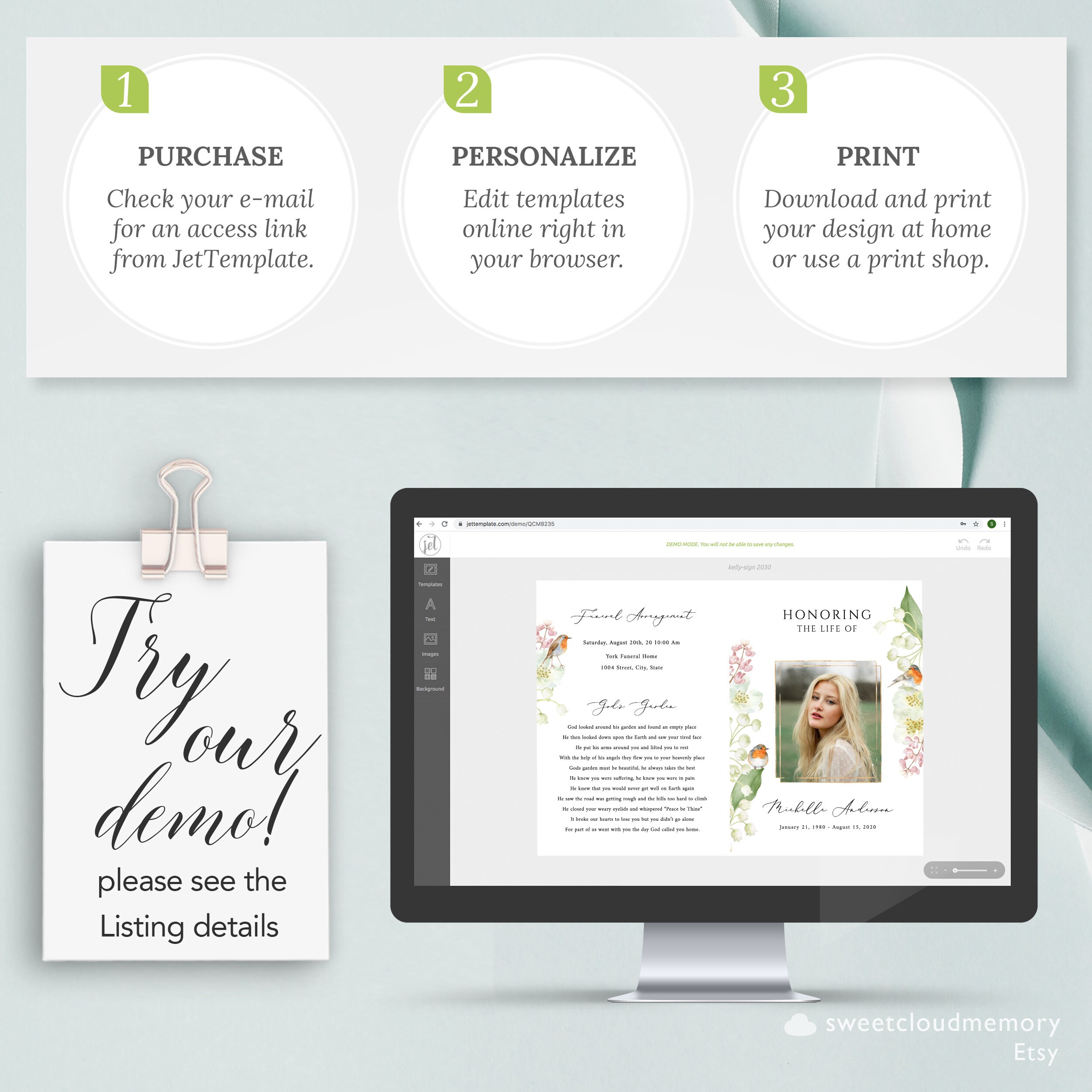 Lily of the Valley & Robin Funeral Program Template White - Etsy