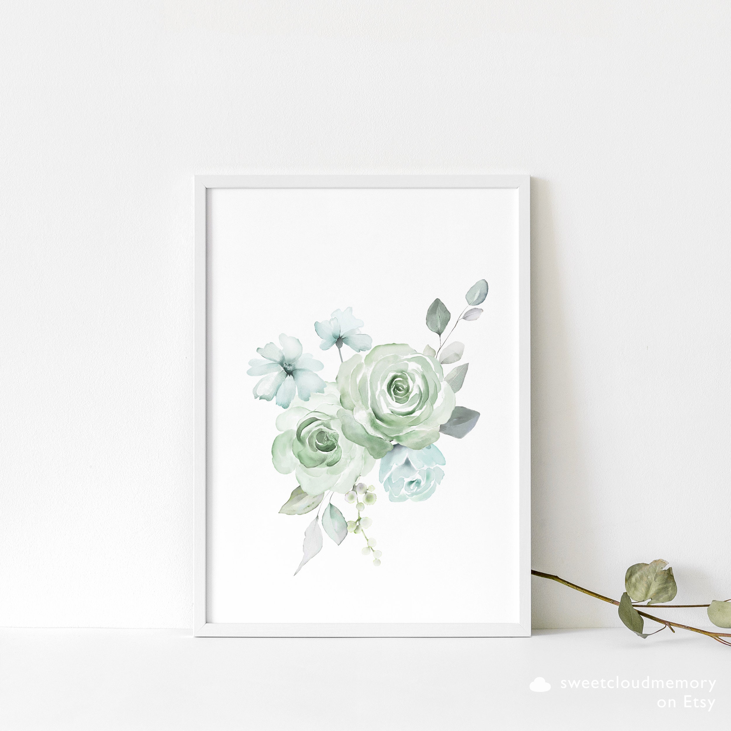 Watercolor Green Flower Prints Abstract Nursery Decor Painting | Etsy