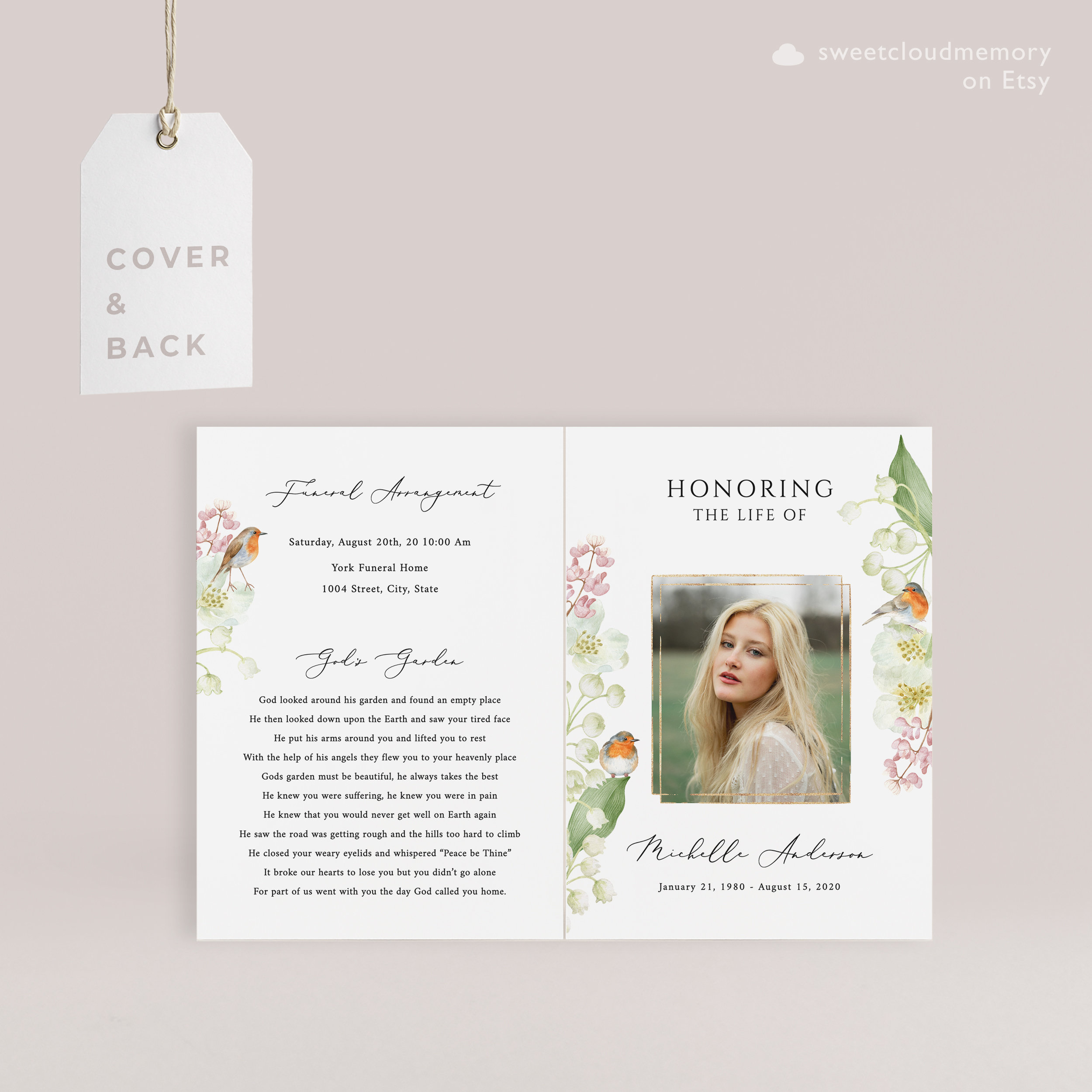 Lily of the Valley & Robin Funeral Program Template White - Etsy