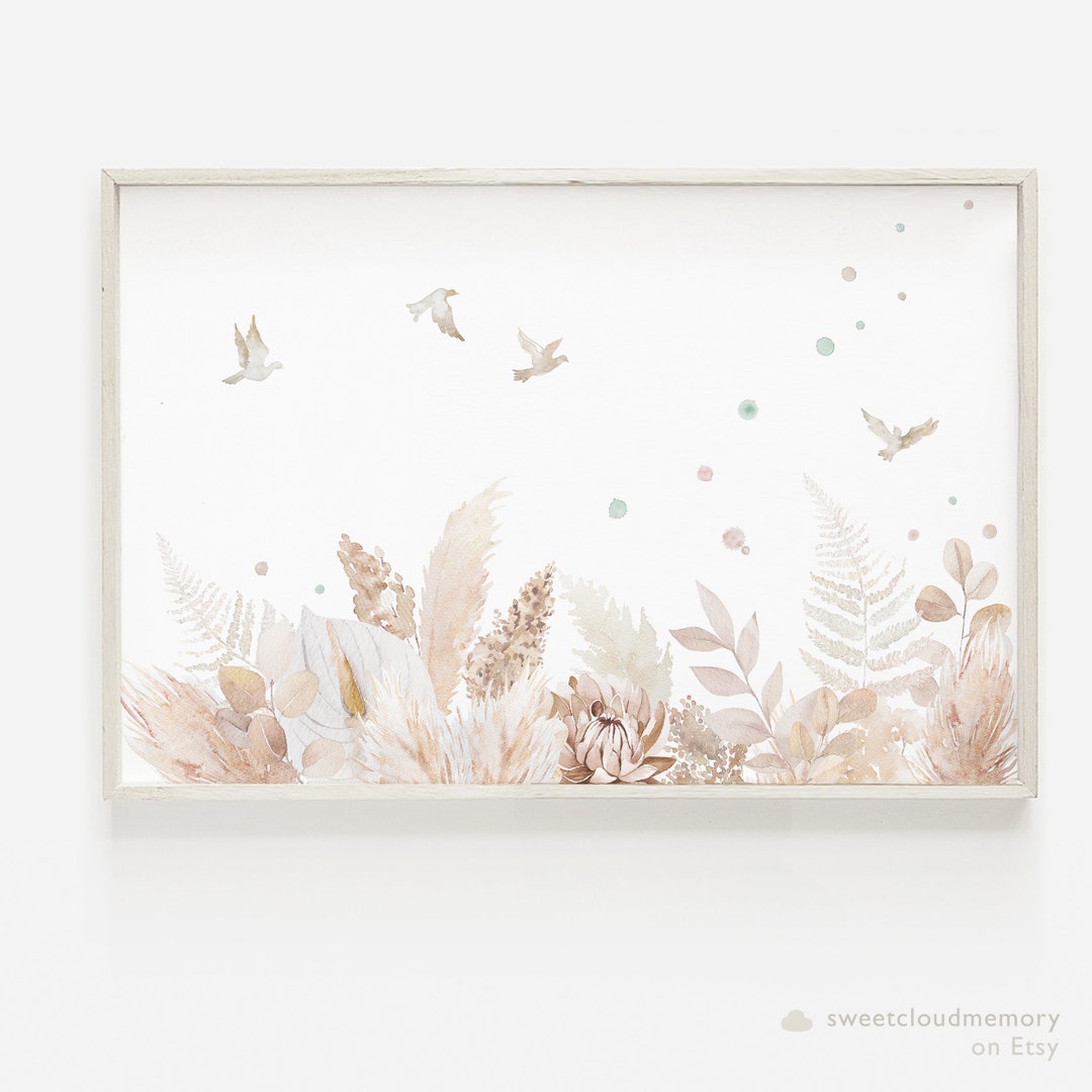 Boho Art Prints Birds Printable Art Pampas Boho Art Printable ...