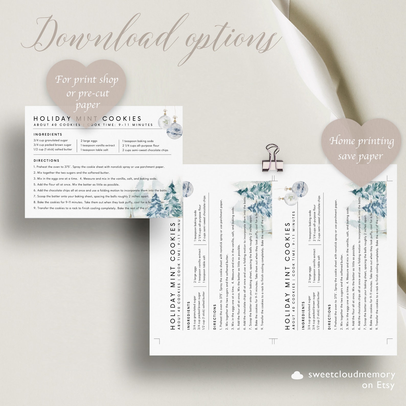 Holiday Recipe Card Template Christmas Editable Simple Recipe Card ...
