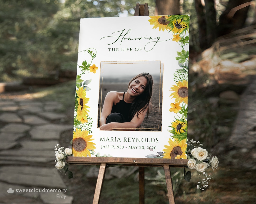 Sunflower Funeral Welcome Sign Yellow Flower Celebration of Life Sign ...