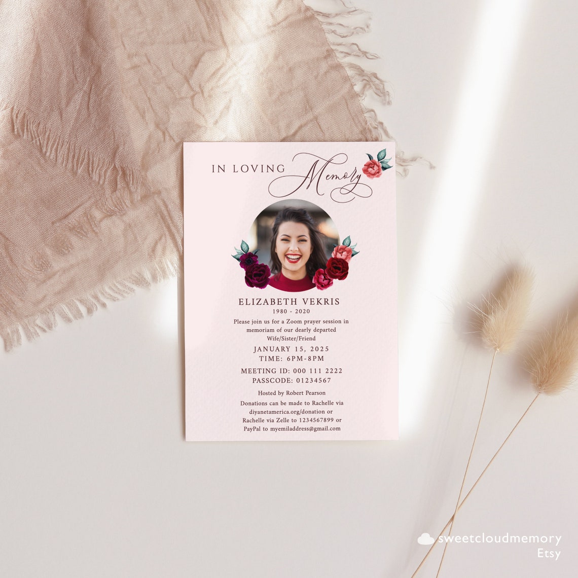 Funeral Digital Invitation Red Rose Photo Celebration of Life | Etsy