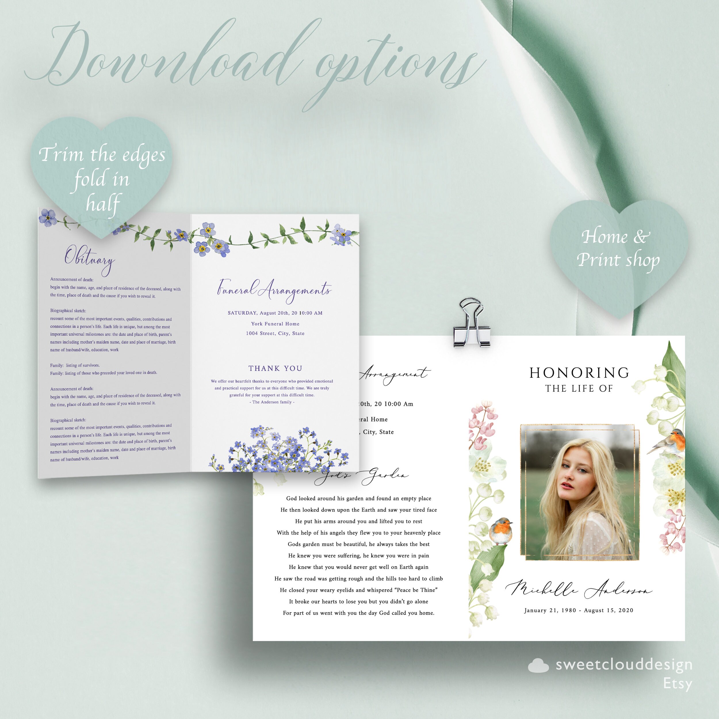 Lily of the Valley & Robin Funeral Program Template White - Etsy