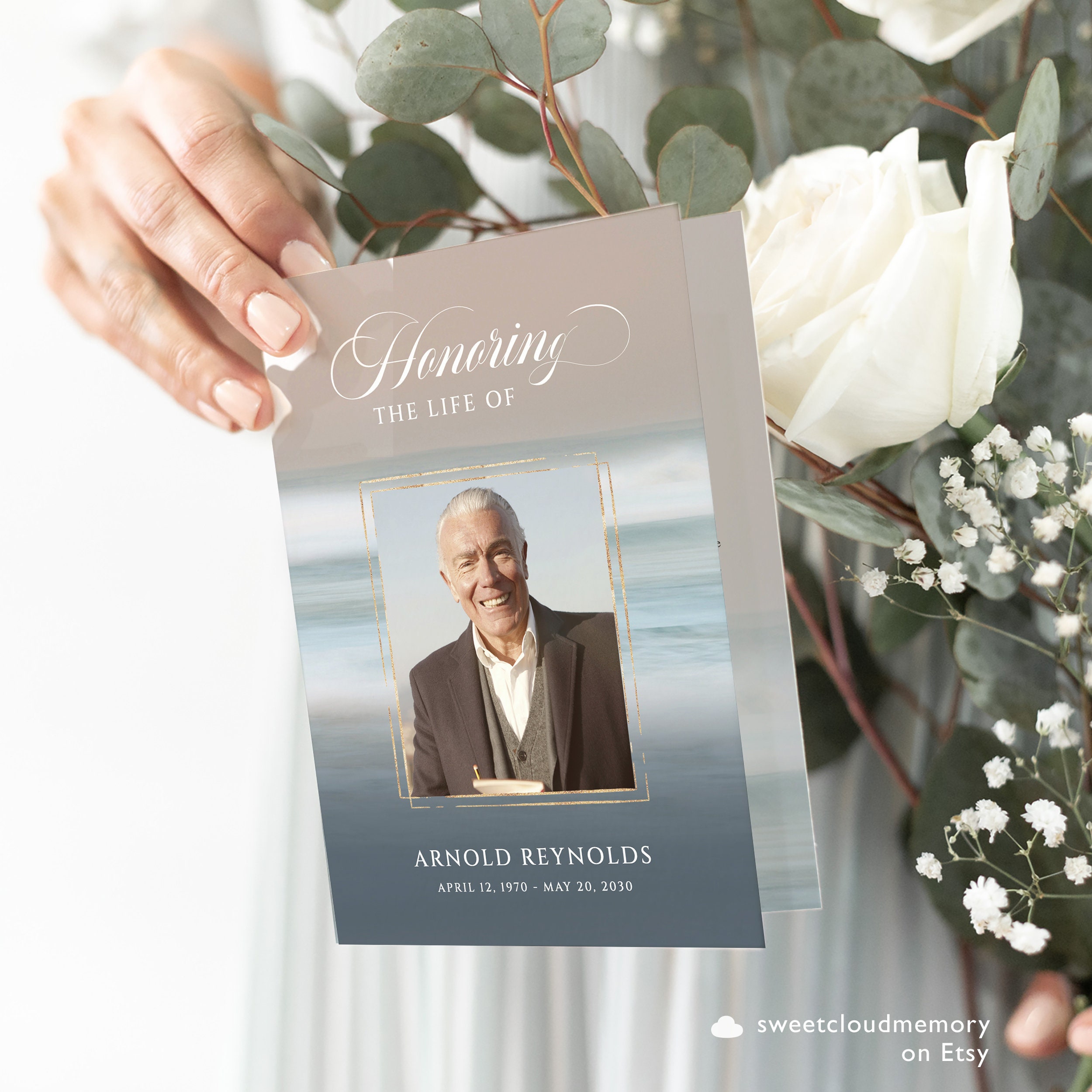 Ocean Funeral Program Template Seascape Funeral Memorial Program ...