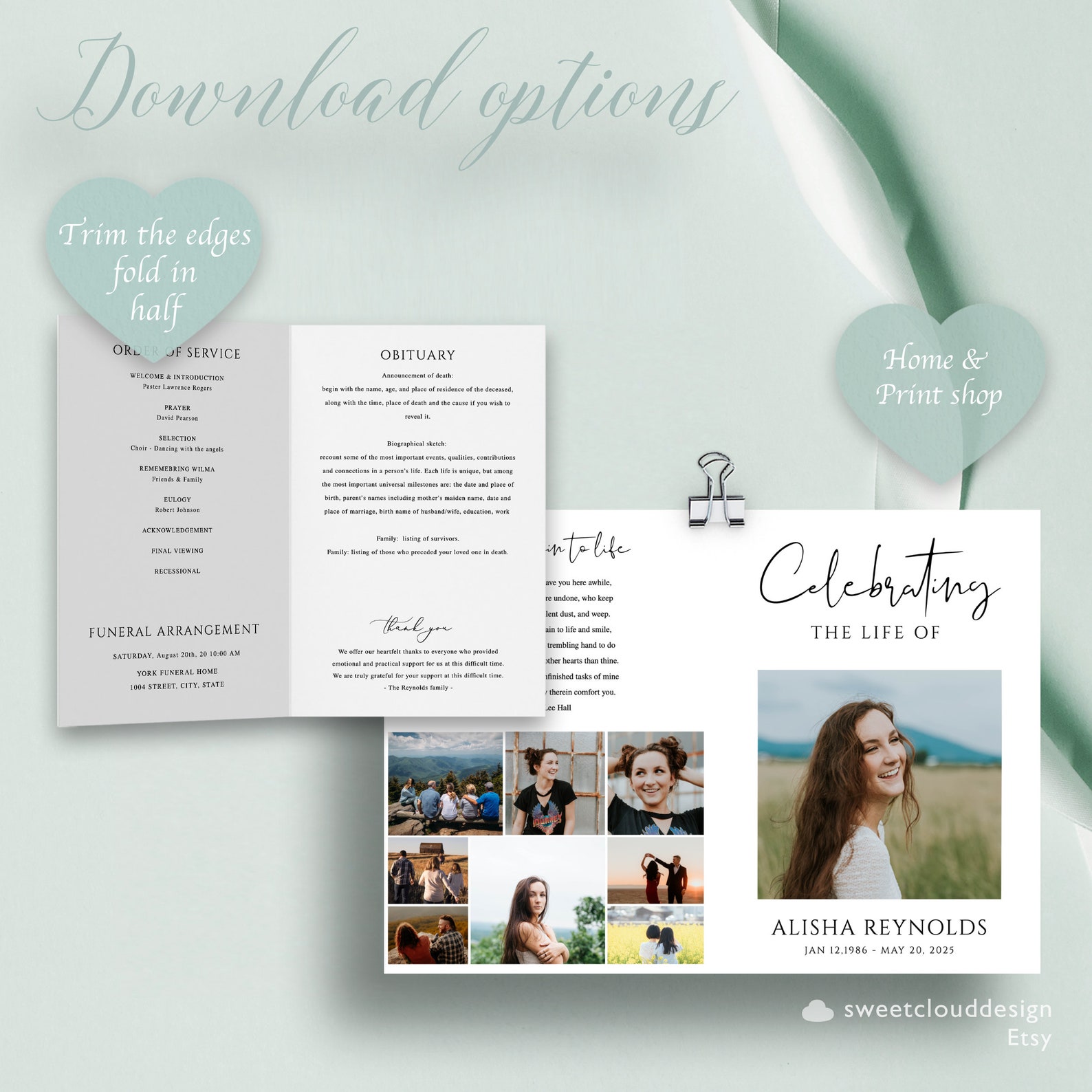 Funeral Program Collage Template Simple Photo Funeral Program Memorial ...