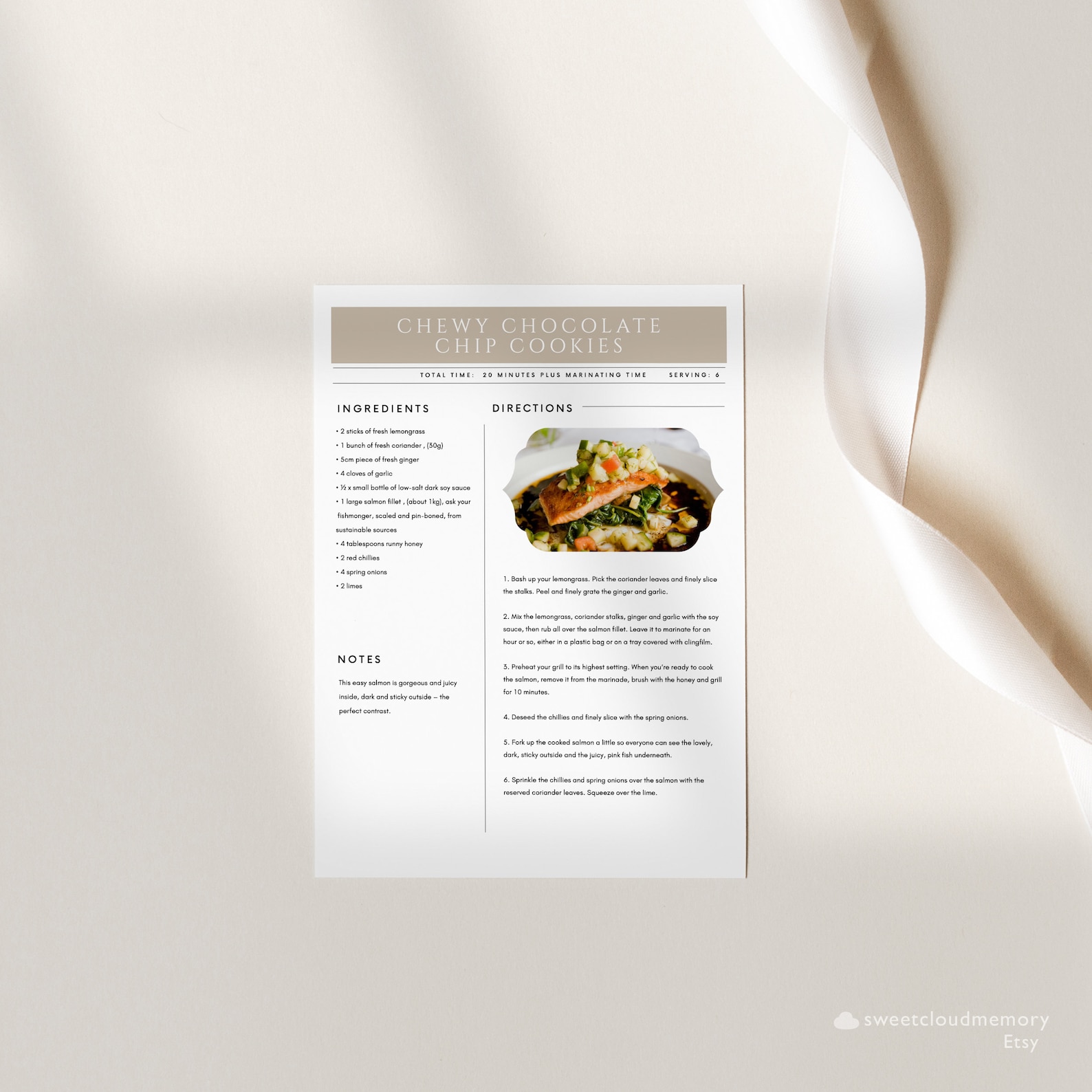 A5 Simple Photo Recipe Card Template Editable Modern Cookbook - Etsy