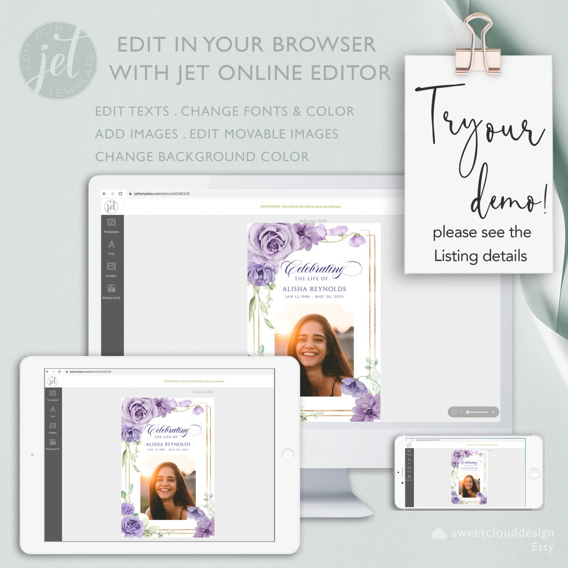 Purple Floral Celebrating the Life Sign Dusty Purple Life - Etsy