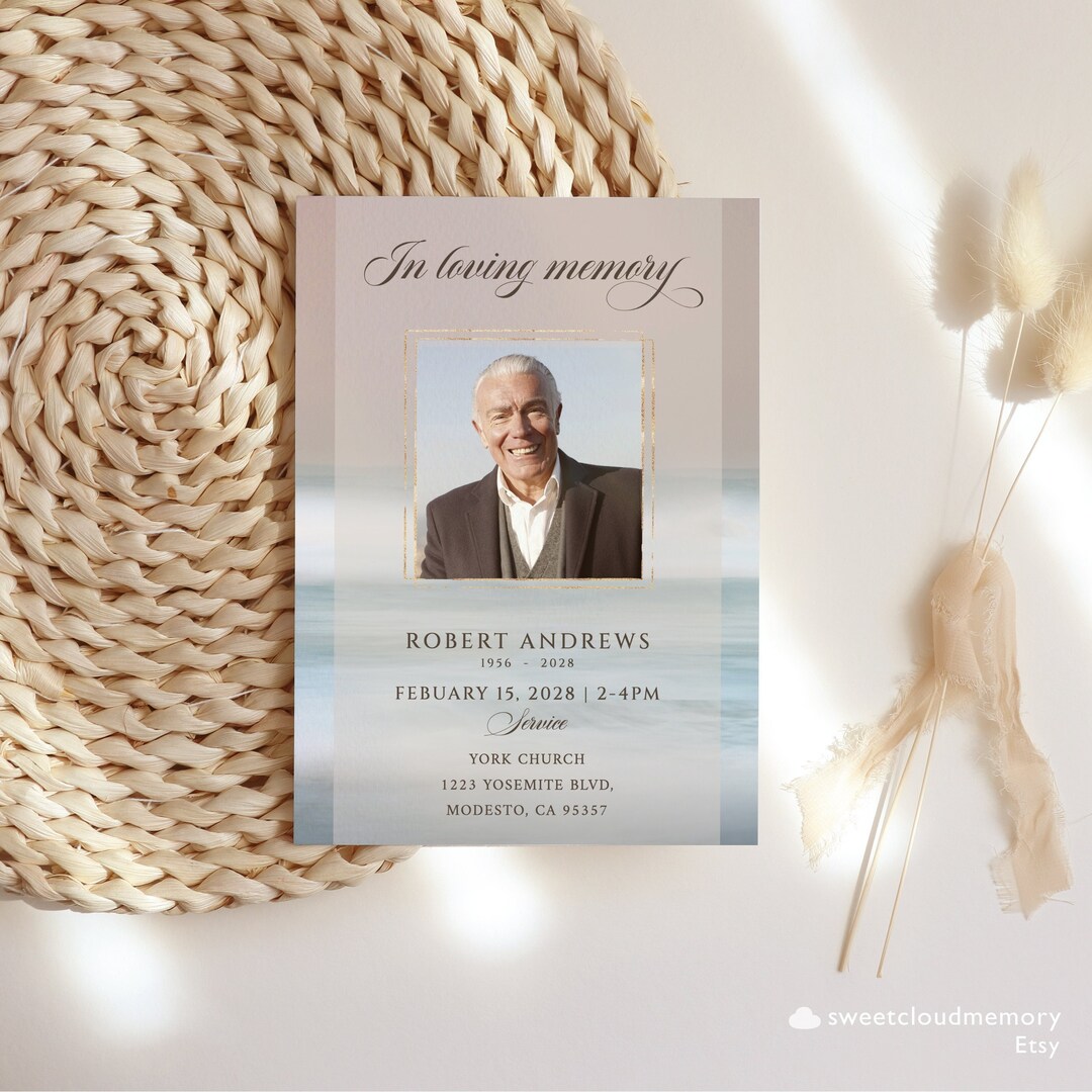 Ocean Funeral Invitation Template Seascape Photo Celebration of Life ...