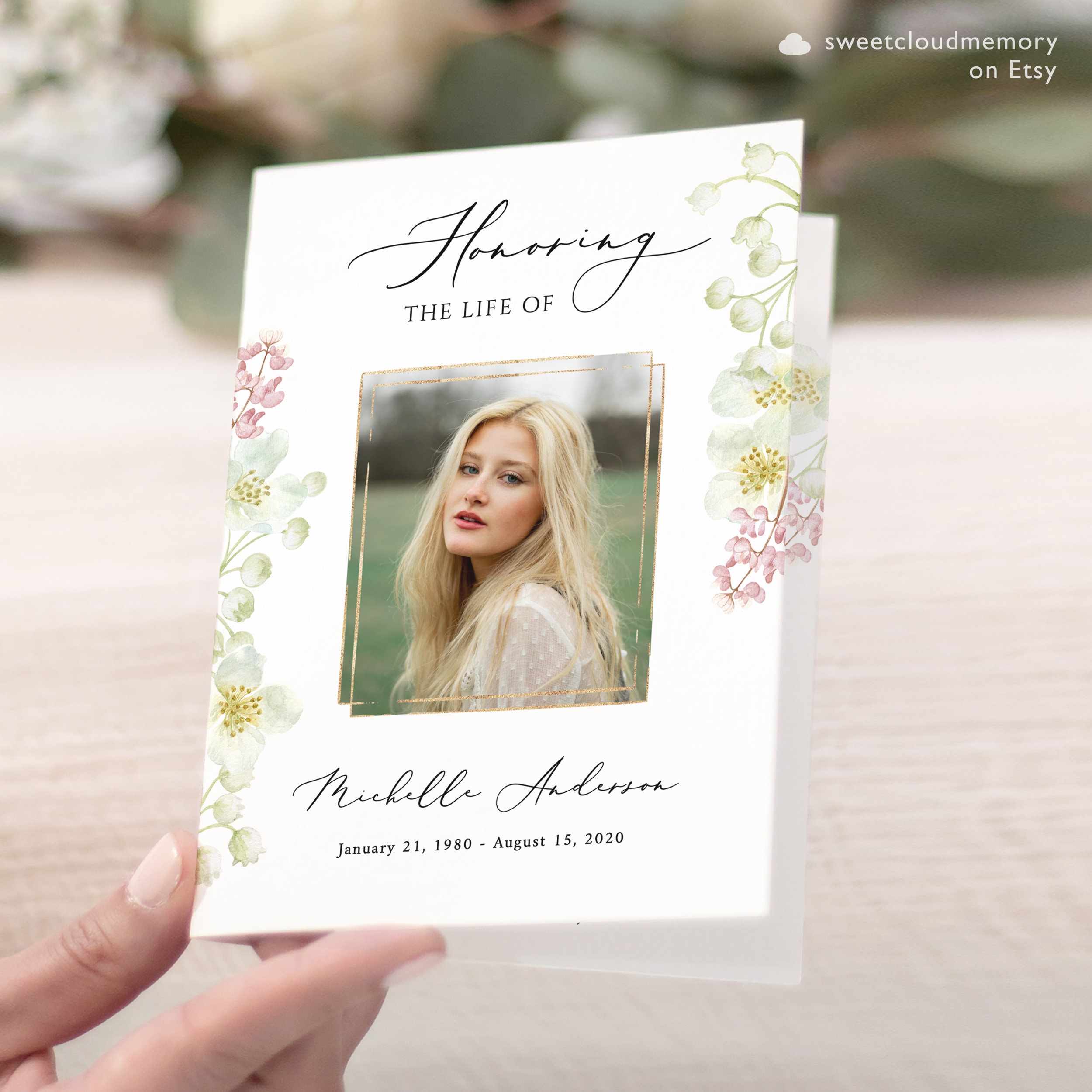 Lily floral Funeral Program Template White cherry blossom | Etsy