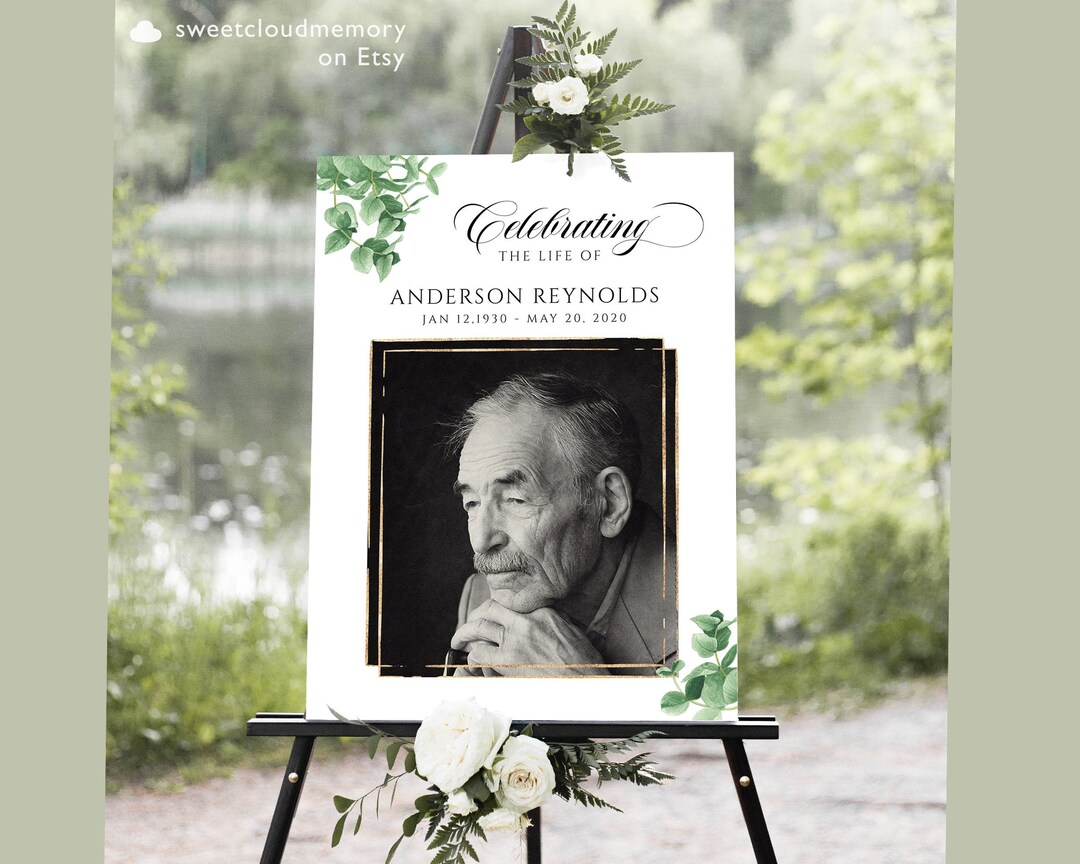 Green Leaves Celebrating the Life Sign Life Celebration Sign Gold Frame ...